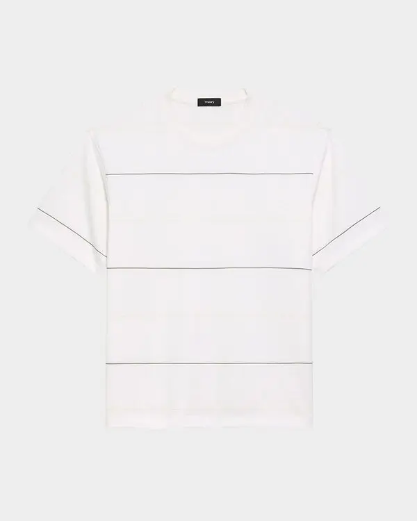 Theory Pima Cotton Wide Stripe Crewneck T-shirt - White Multi