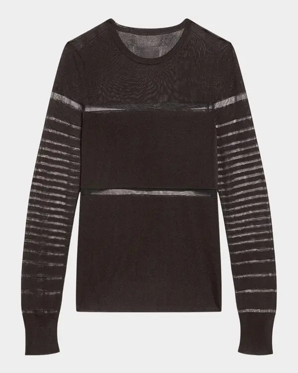Helmut Lang Spaced Sheer Long-sleeve Top - Espresso - D1p