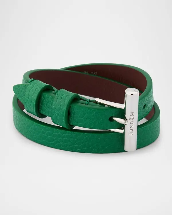 Alexander McQueen T-bar Leather Double Wrap Bracelet