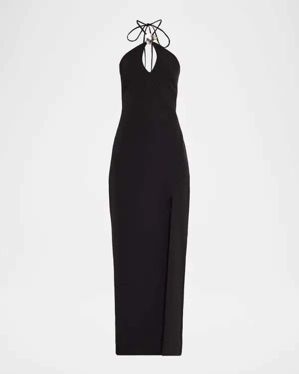 LIV FOSTER Cutout Side-slit Halter Gown