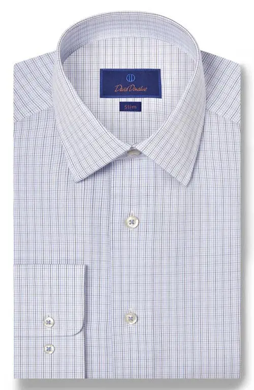 David Donahue Slim Fit Tattersall Check Cotton Dress Shirt - White/ Blue