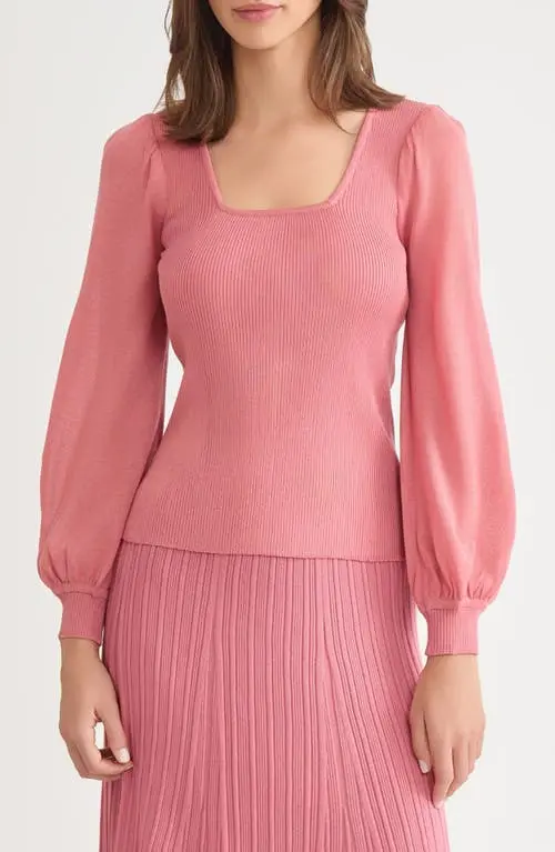 Misook Puff Sleeve Ribbed Top