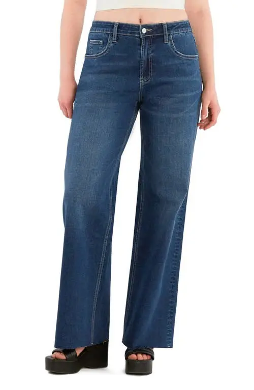 HINT OF BLU Raw Hem Wide Leg Jeans - Storm Denim