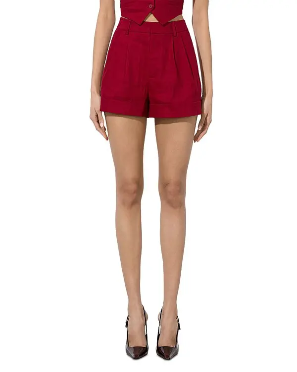 Alice + Olivia Cuffed Linen Shorts - Dark Cherry