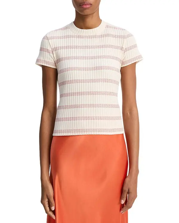 Vince Striped Short Sleeve Crewneck Tee - Oat Shell