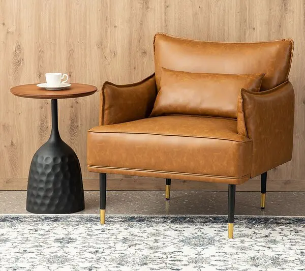 GLITZHOME Modern Leatherette Armchair With Side Pocket