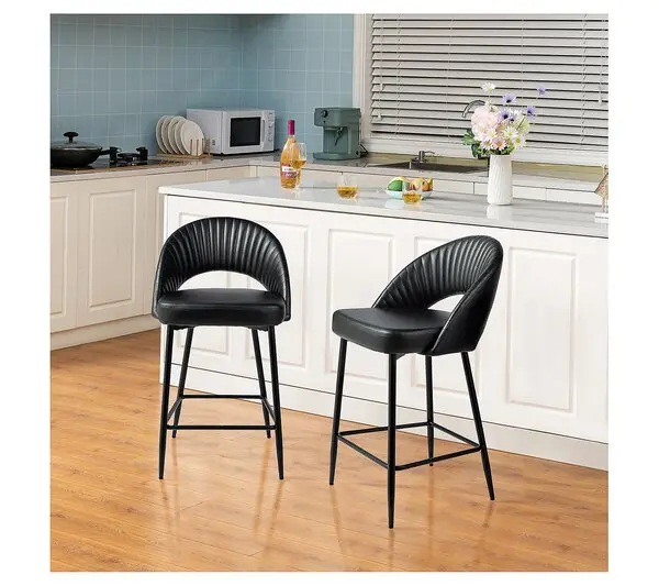 GLITZHOME Set Of 2 Modern Quilted Leatherette C Ounter Stool