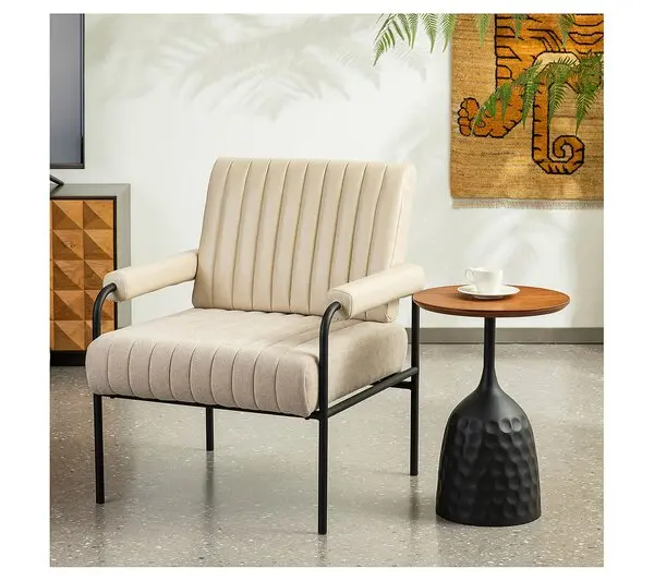 GLITZHOME Mid-century Leatherette And Fabric Ar Mchair