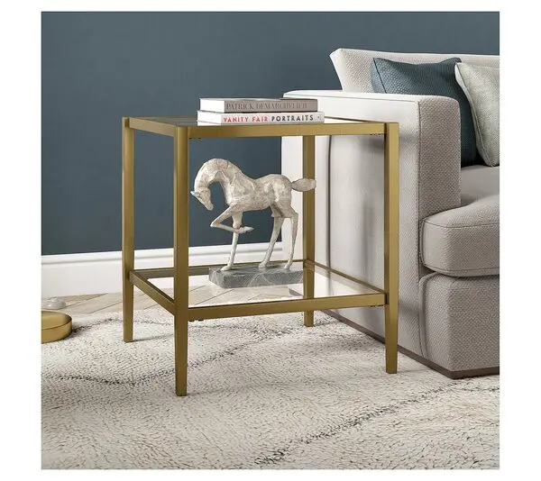 HUDSON&CANAL Hera 20 Wide Square Side Table With Glass Shelf