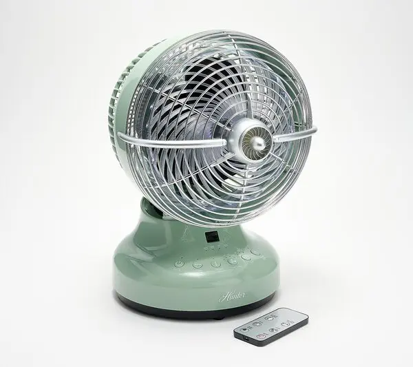 Hunter Retro Rechargeable Dual Oscillating Fan W/ Remote