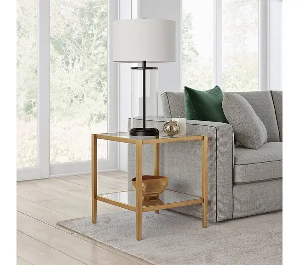 HUDSON&CANAL Hera Square Side Table With Mirrorshelf