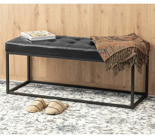 GLITZHOME Modern Tufted Upholstered Bench W/ Me Tal Frame Legs