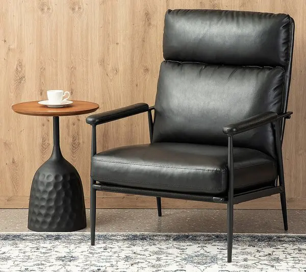 GLITZHOME Mid-century Modern Leatherette Armcha Ir W/ High Back