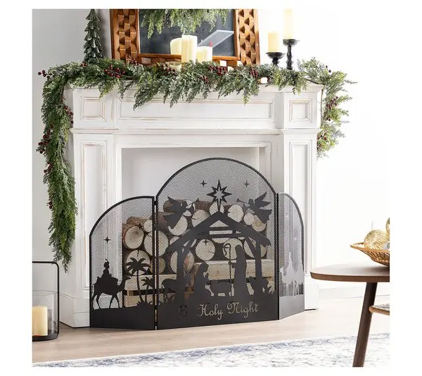 GLITZHOME 48' Christmas Metal Mesh Silhouette N Ativity Scene