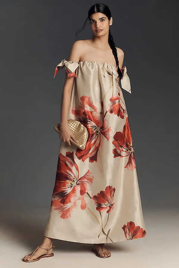 HUTCH Iris Off-the-shoulder Maxi Dress - Neutral Pattern