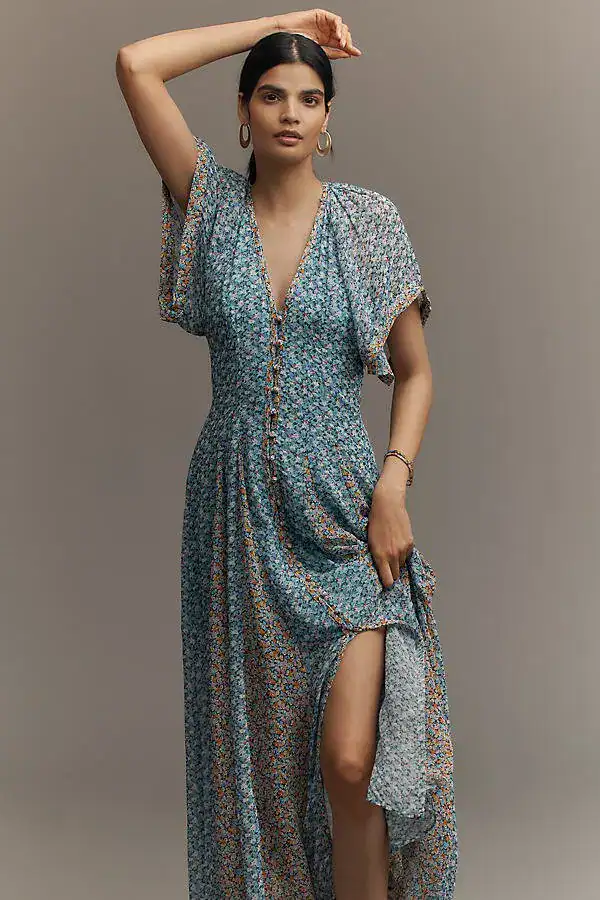 Anthropologie Pleated Smocked Maxi Dress In Blue - 33% Off | Editorialist