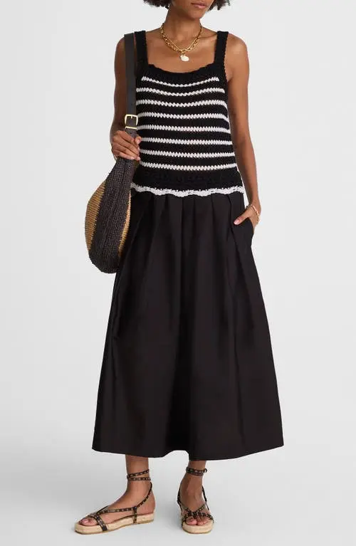 Madewell Knit & Poplin Midi Dress - Black And White Combo