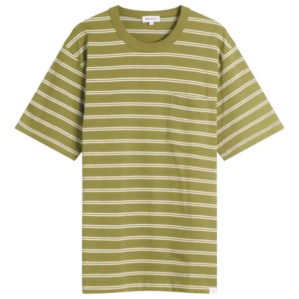 Norse Projects Holger Sailor Stripe Pocket T-shirt - Moss Green