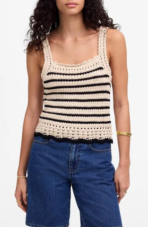 Madewell Stripe Crochet Sweater Tank - Natural And Black Stripe