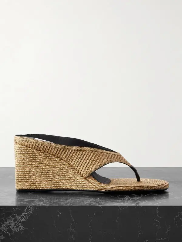 Alaïa Leather-trimmed Raffia Wedge Sandals - Neutrals