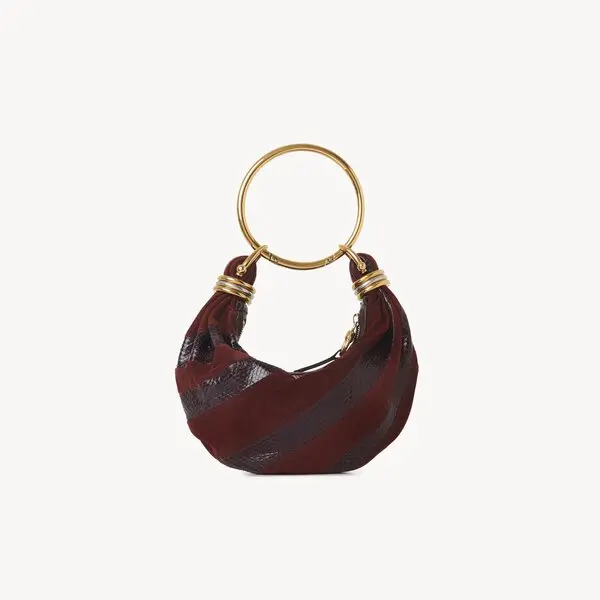 Chloé Mini Bracelet Hobo Bag In Suede Leather And Snakeskin - Brown