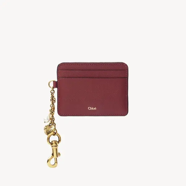 Chloé Charms Card Holder In Grained Leather - Red