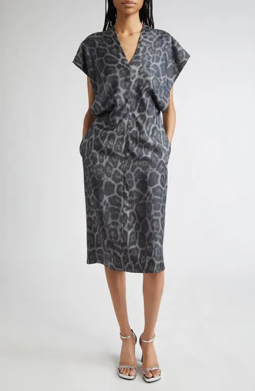 Stella McCartney Leopard Print Silk Midi Dress - 1230 - Ash Grey