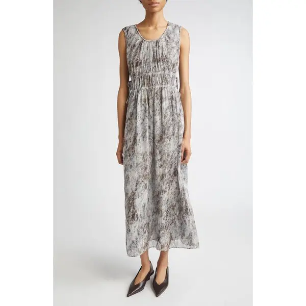 Lafayette 148 New York Speckled Glaze Print Sleeveless Georgette Maxi Dress
