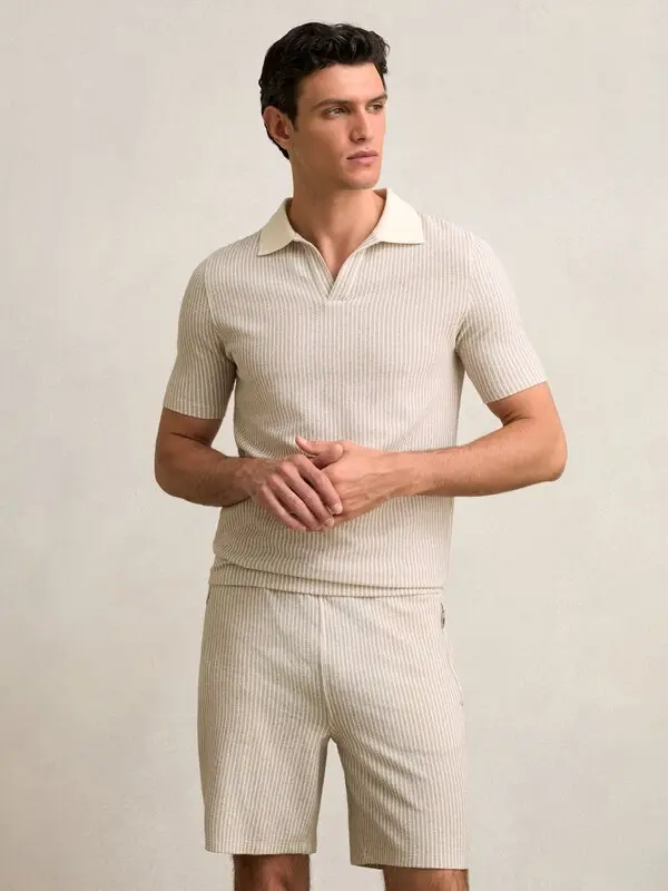 REISS Cotton-blend Stripe Drawstring Shorts - Ecru/taupe Brown