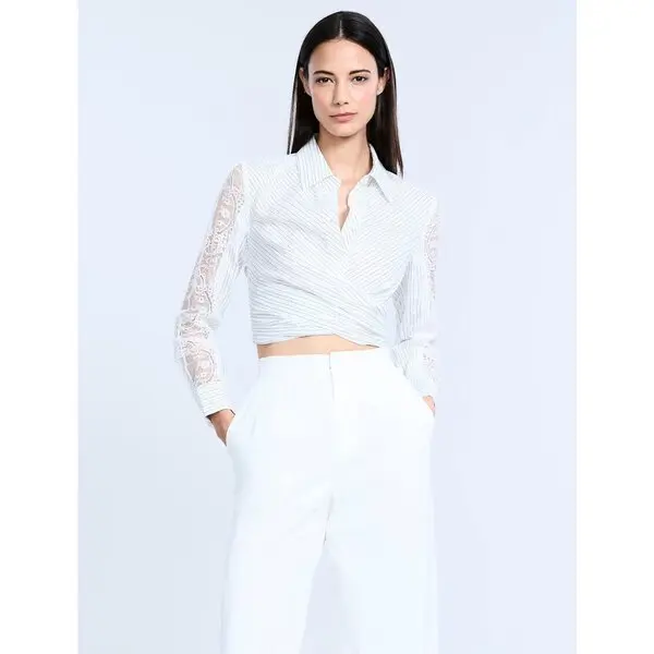 Bcbgmaxazria Lace Stripe Tie Back Top