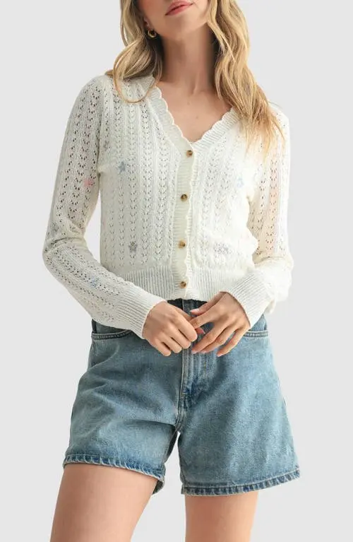 ALL IN FAVOR Pointelle Floral Cardigan