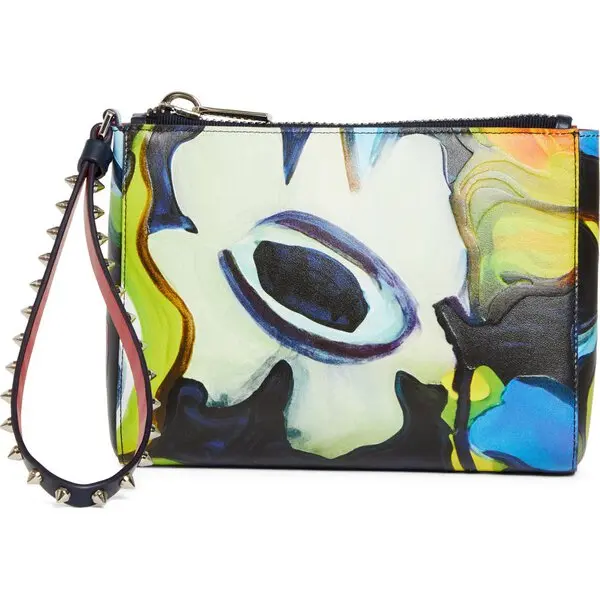 CHRISTIAN LOUBOUTIN Mini Cabata Soft Leather Wristlet Pouch - Multi/ Silver