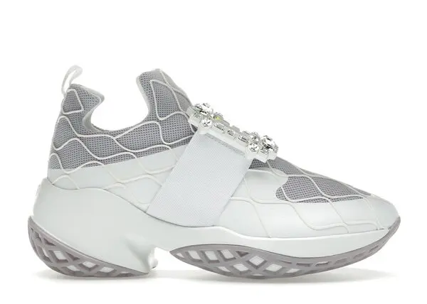 ROGER VIVIER Viv' Run Fabric Crystal Buckle Sneakers - White/purple