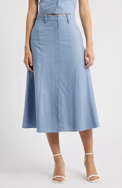 WAYF Cynthia Button-through Midi Skirt - Chambray Blue