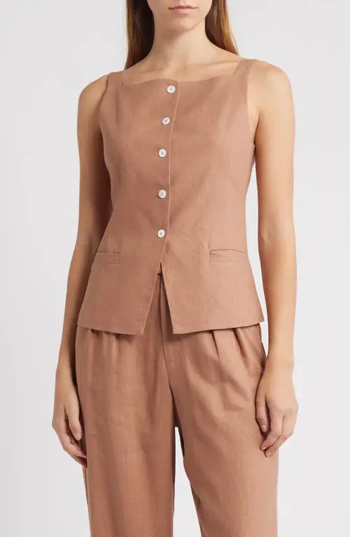 WAYF Naomi Linen Blend Vest - Mocha