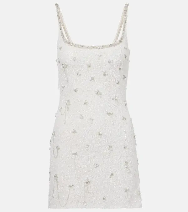 CLIO PEPPIATT Droplet Embellished Beaded Minidress - White