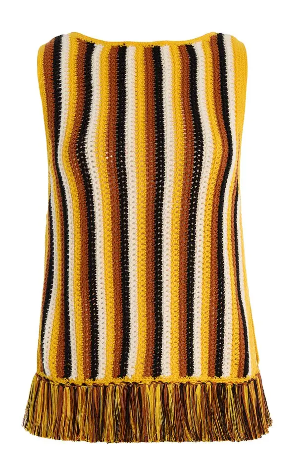 Escvdo Misti Crochet Fringed Top - Stripe