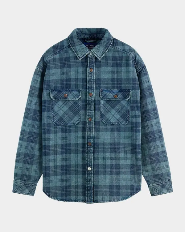 Scotch & Soda Check Washed Denim Overshirt - Indigo Check
