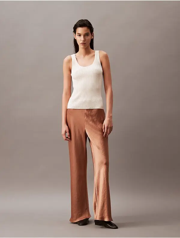 Calvin Klein Crushed Satin Wide Leg Pants - Tea Time