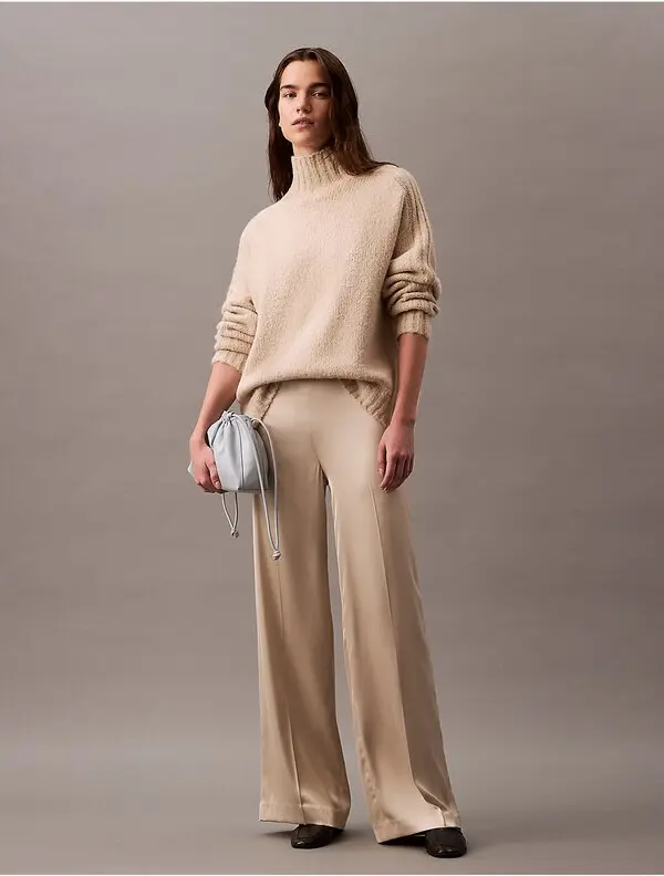 Calvin Klein Satin Stretch Wide Leg Pants - Peyote