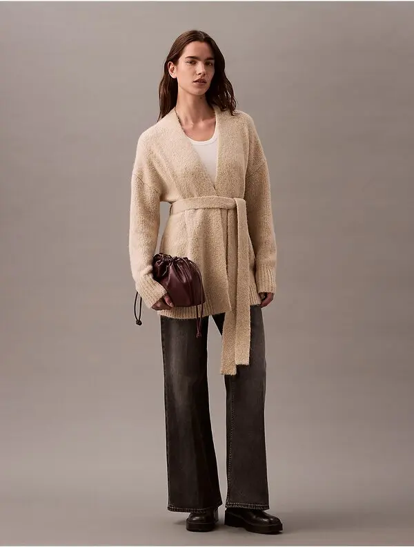 Calvin Klein Brushed Wool-blend Cardigan - Peyote