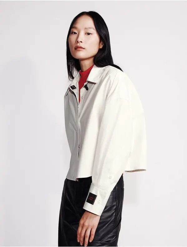 Calvin Klein Poplin Woven Cropped Button-down Shirt - Chalk
