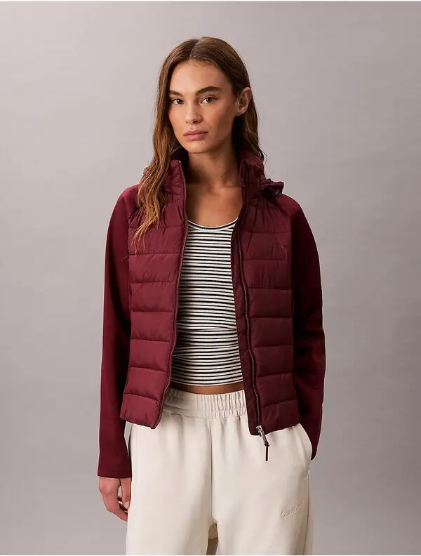 Calvin Klein Mixed Media Puffer Jacket - Deep Rouge
