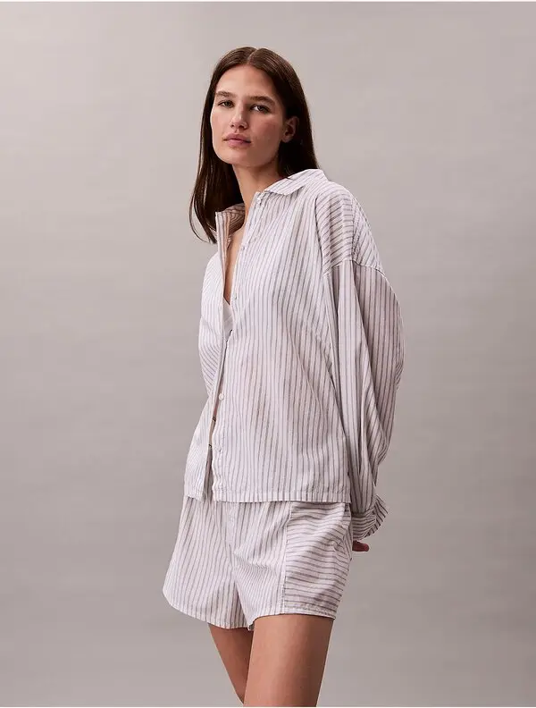 Calvin Klein Cotton Poplin Relaxed Sleep Button-down Shirt - Classic White Trail Stripe