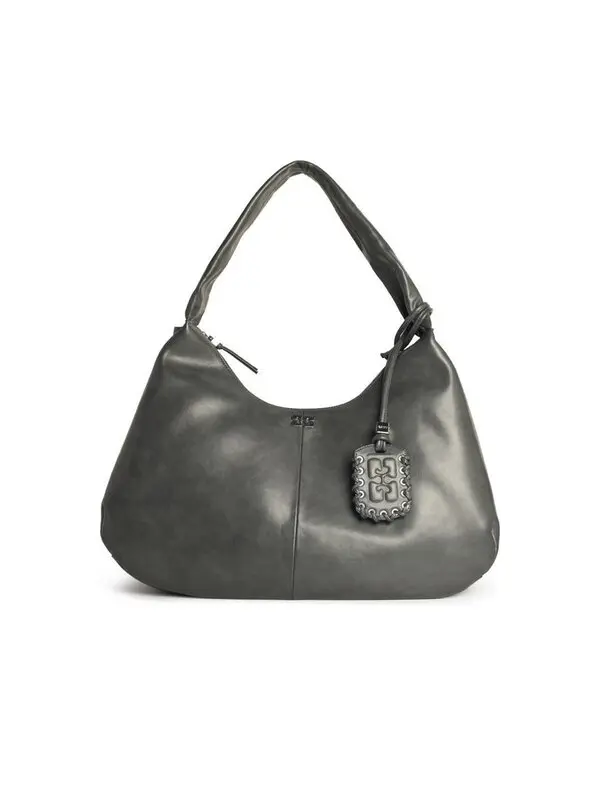 GANNI Leather Blend Shoulder Bag - Grey