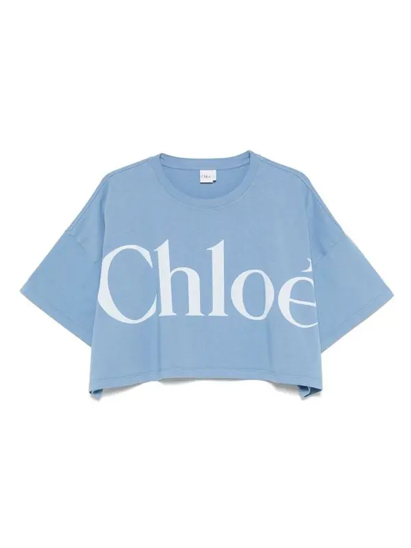 Chloé Logo Cotton Cropped T-shirt - Clear Blue