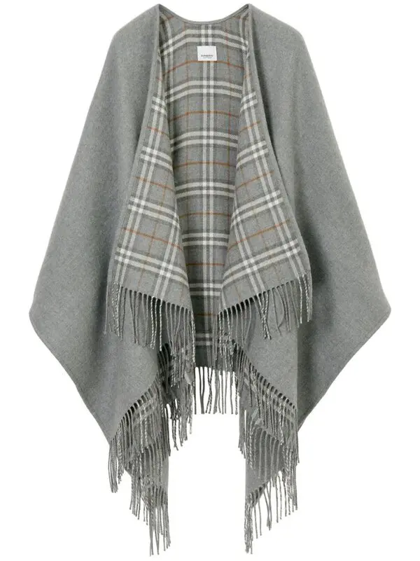 Burberry Check Wool Cape - Grey