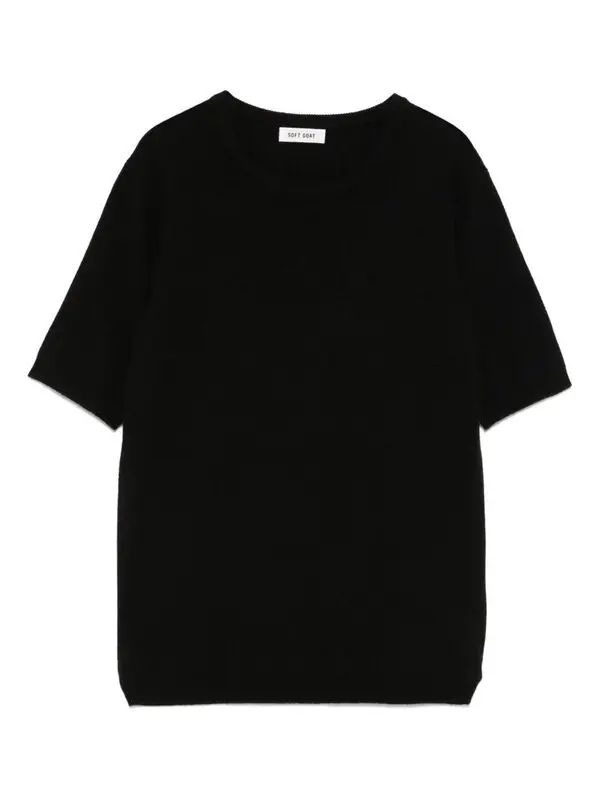 Soft Goat Cashmere Crewneck Top - Black