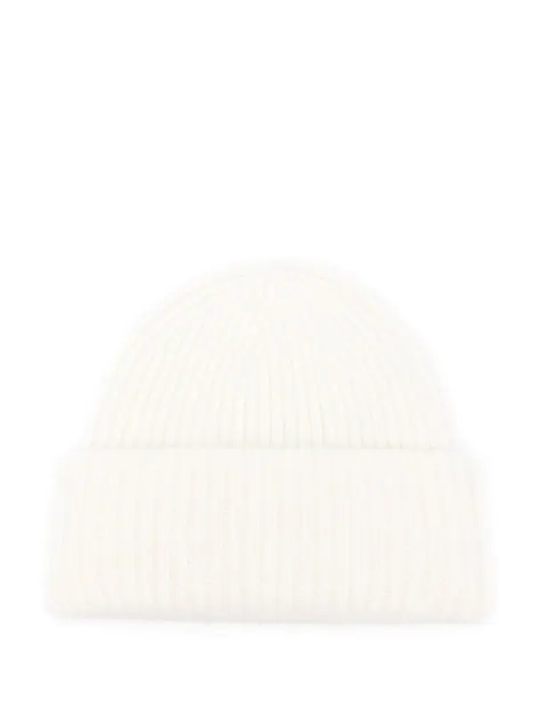 Soft Goat Cashmere Ribbed Beanie - White