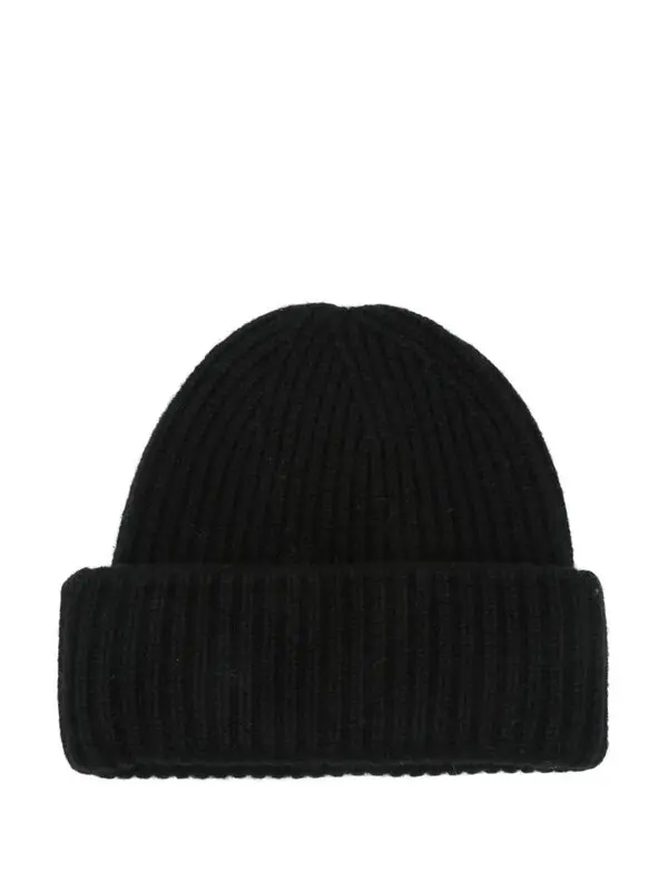 Soft Goat Cashmere Ribbed Beanie - Black